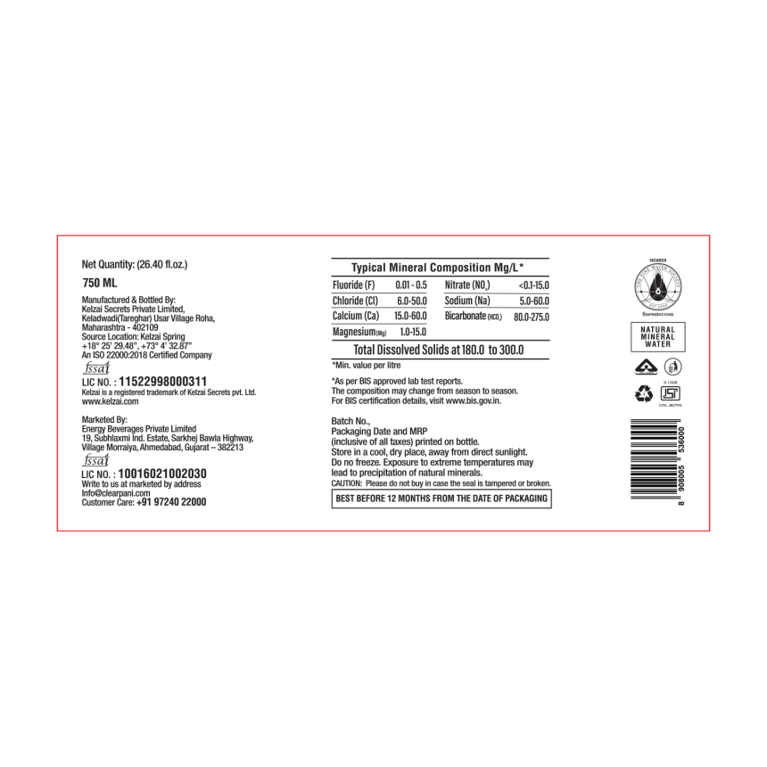 Buy Still Water 750ml Glass Bottle | Kelzai Volcanic Natural Mineral ...